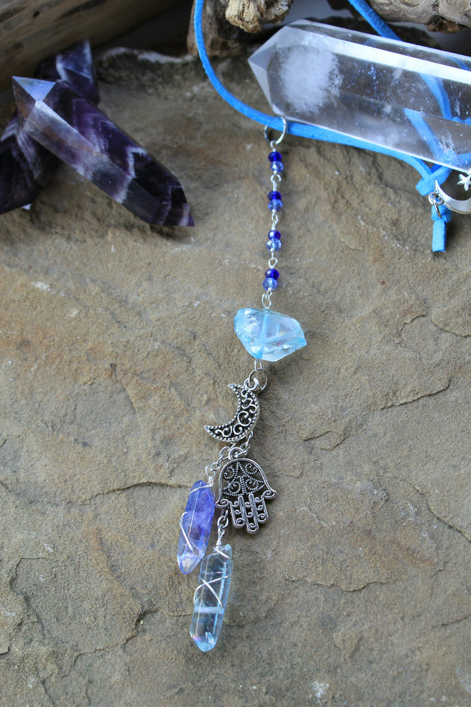 Silver Moon Hamsa Rearview Mirror Accessory - Aquamarine – Earth Meets ...