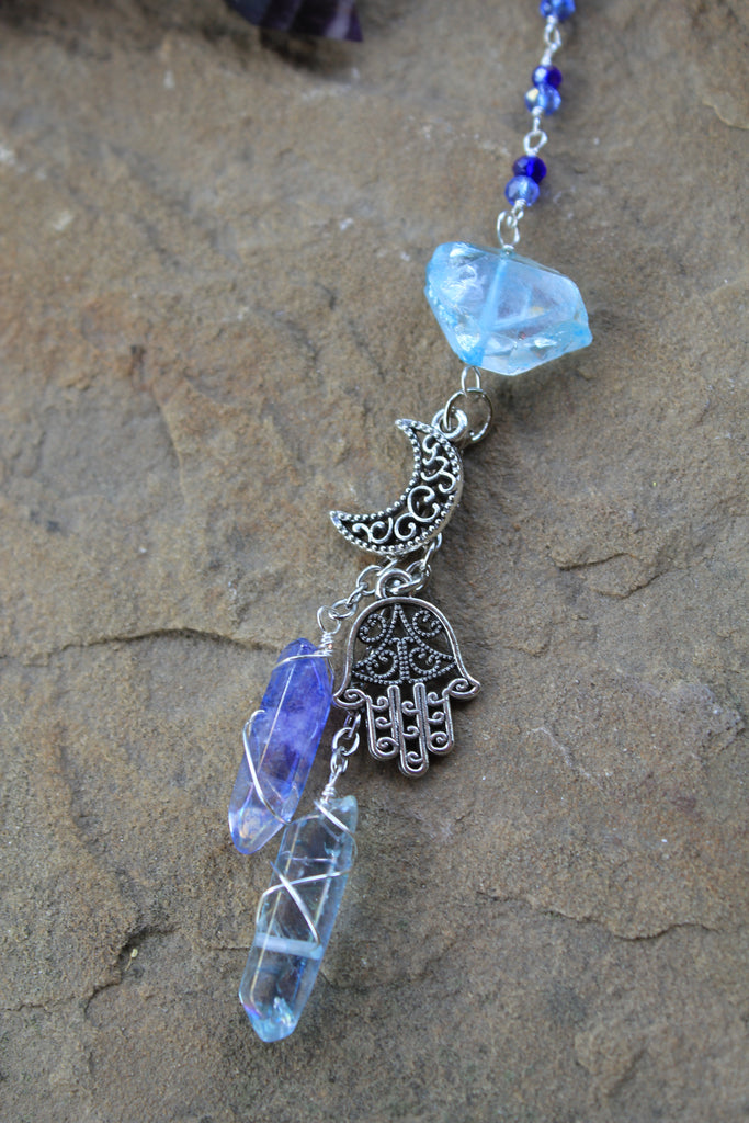 Silver Moon Hamsa Rearview Mirror Accessory - Aquamarine – Earth Meets ...