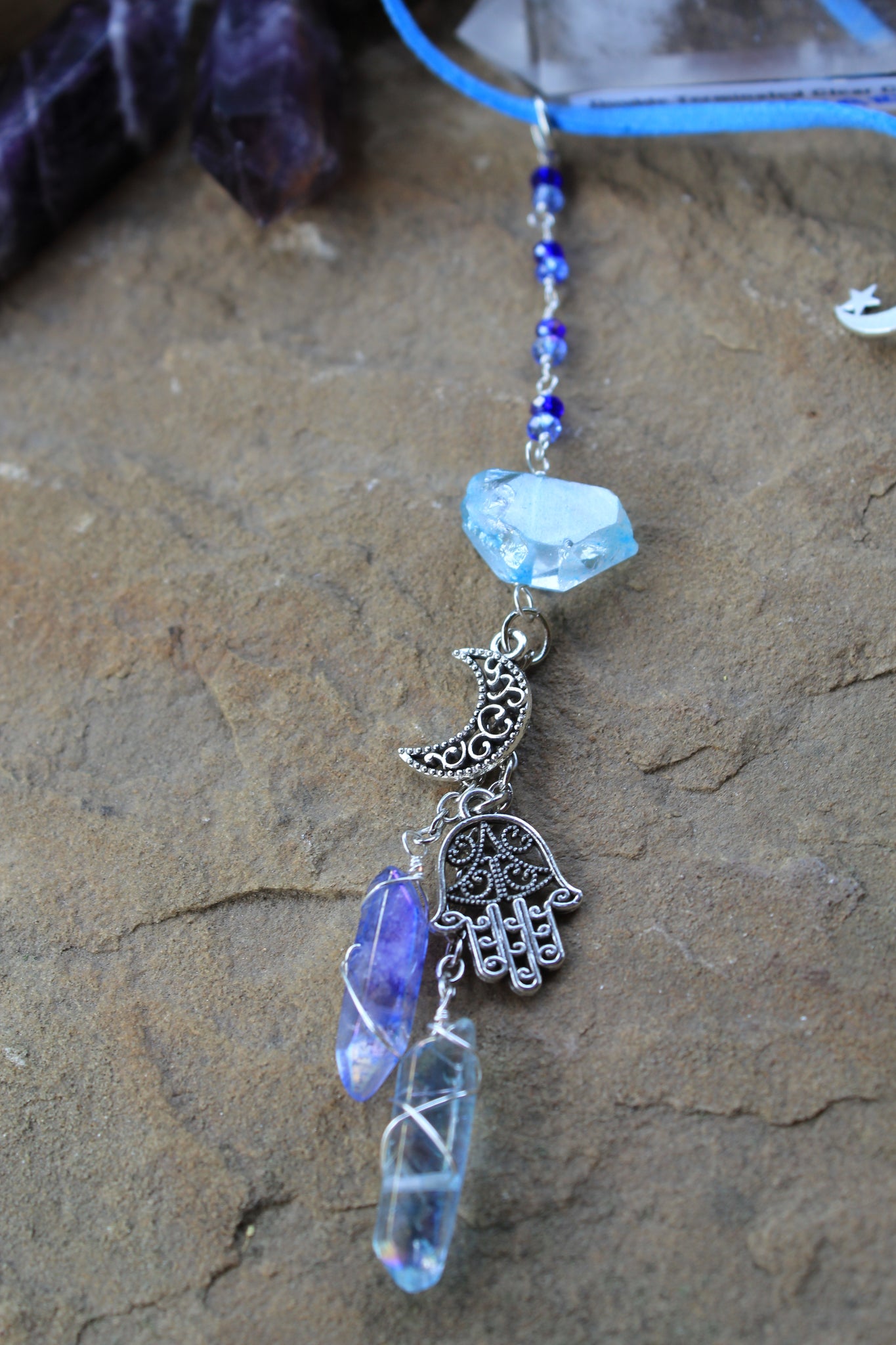 Silver Moon Hamsa Rearview Mirror Accessory - Aquamarine – Earth Meets ...