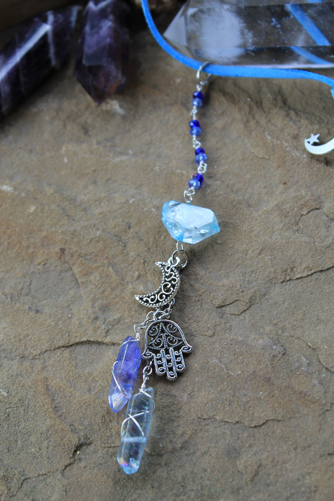 Silver Moon Hamsa Rearview Mirror Accessory - Aquamarine – Earth Meets ...